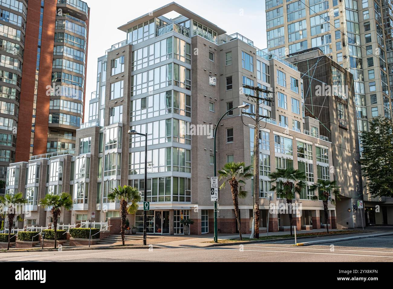 Modern residential architecture in Canada. Street level view of ...