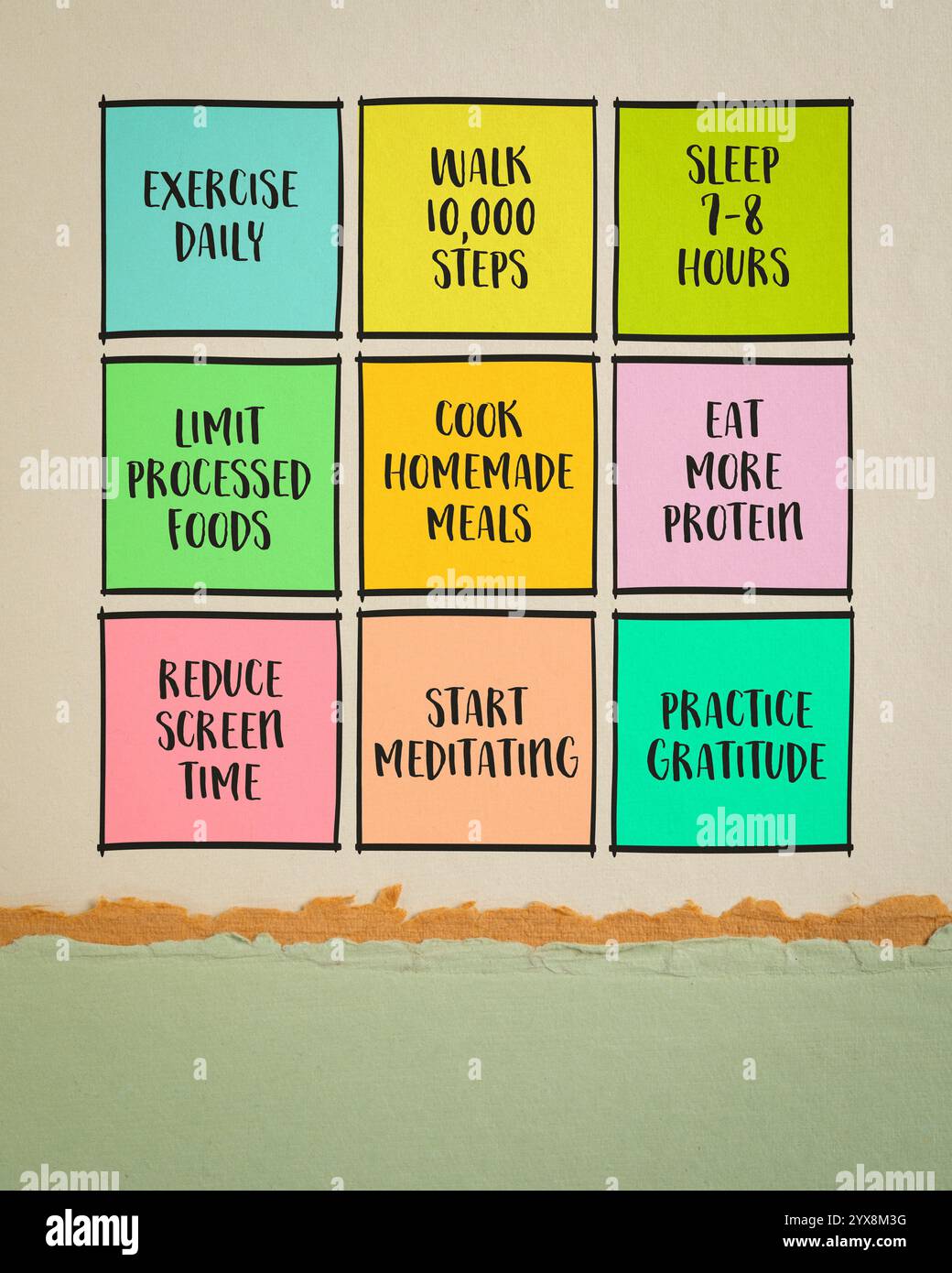 New Year resolutions for healthy lifestyle - set of inspirational notes ...