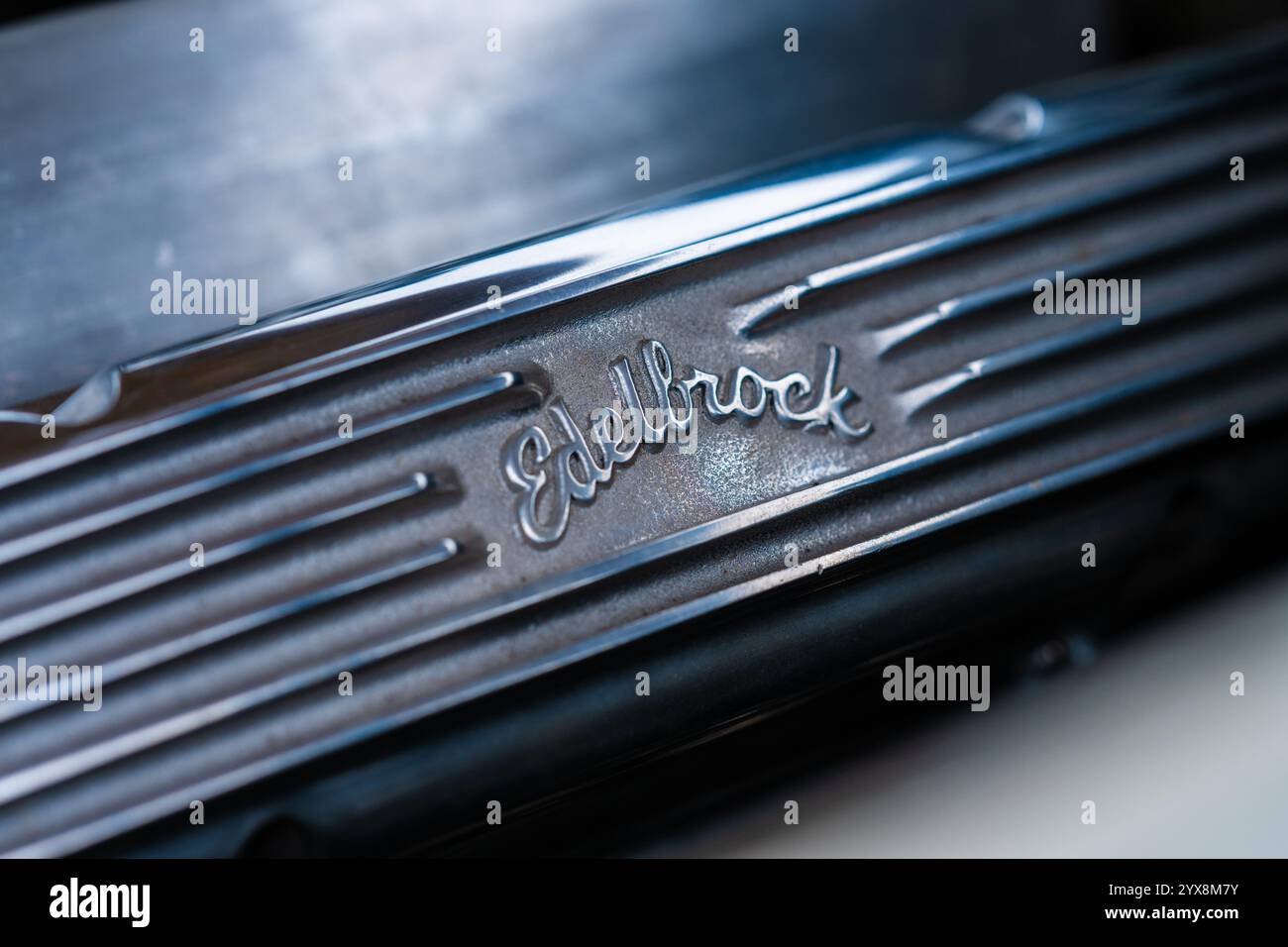 Gothenburg, Sweden - August 24 2024: Edelbrock emblem on an engine ...