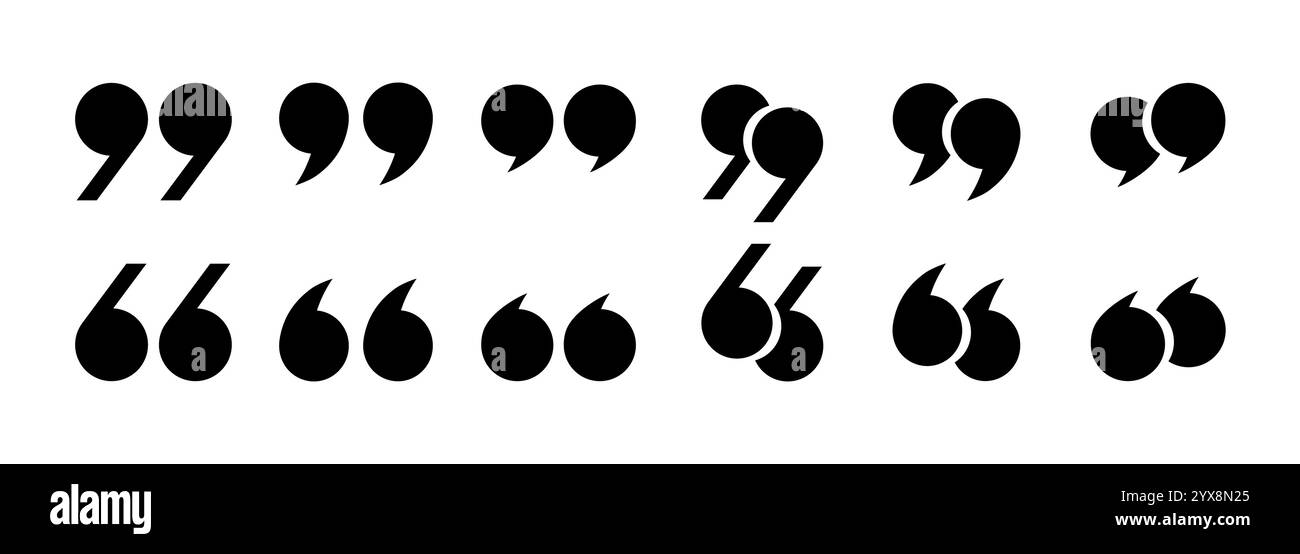 Round quotation marks icons are black on a white background. A set of ...