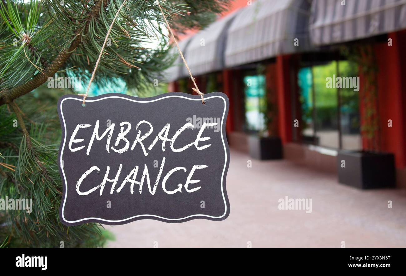 Embrace change symbol. Concept word Embrace change on chalk blackboard ...