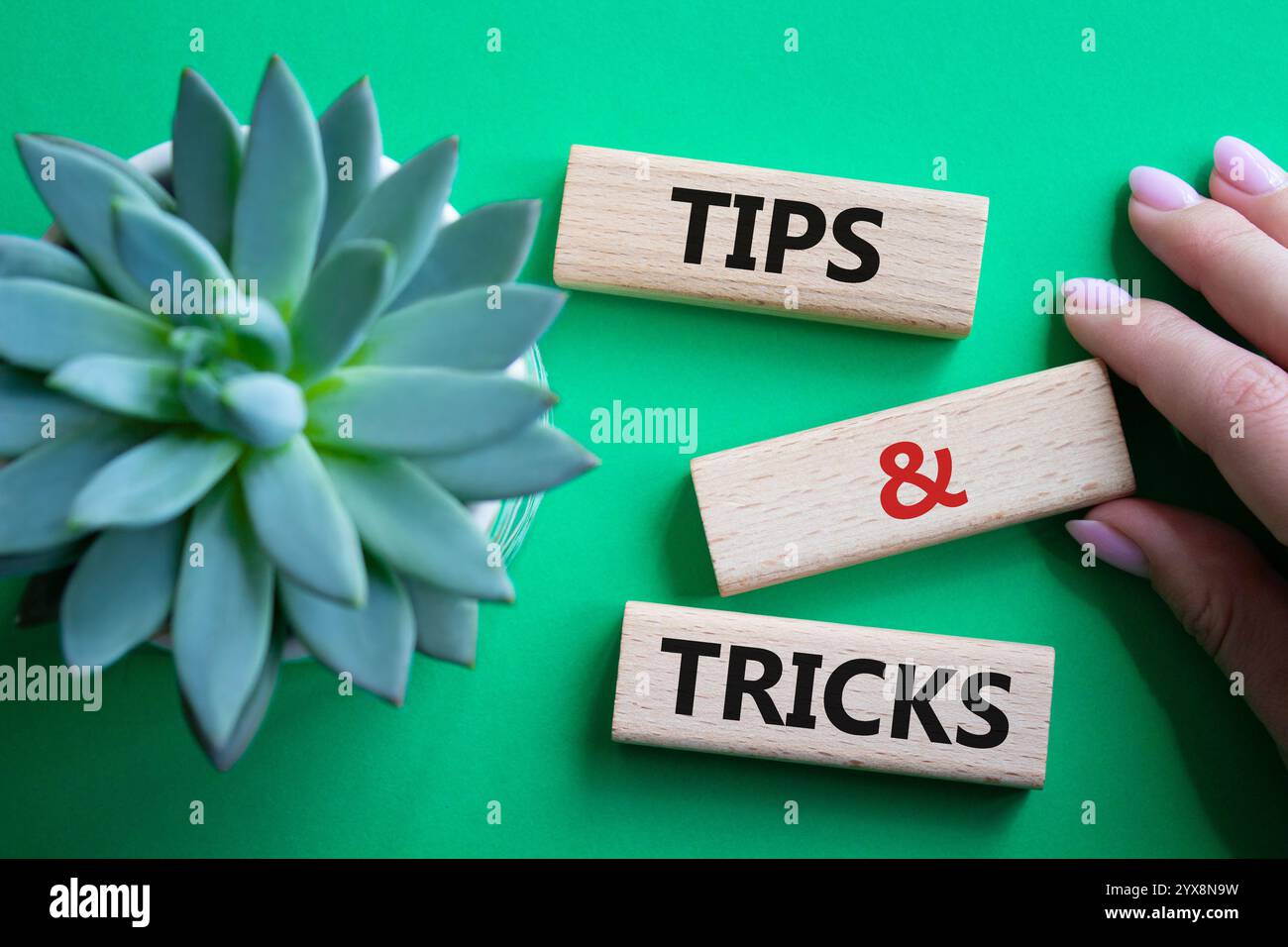 Tips and tricks symbol. Wooden blocks with words Tips and tricks ...
