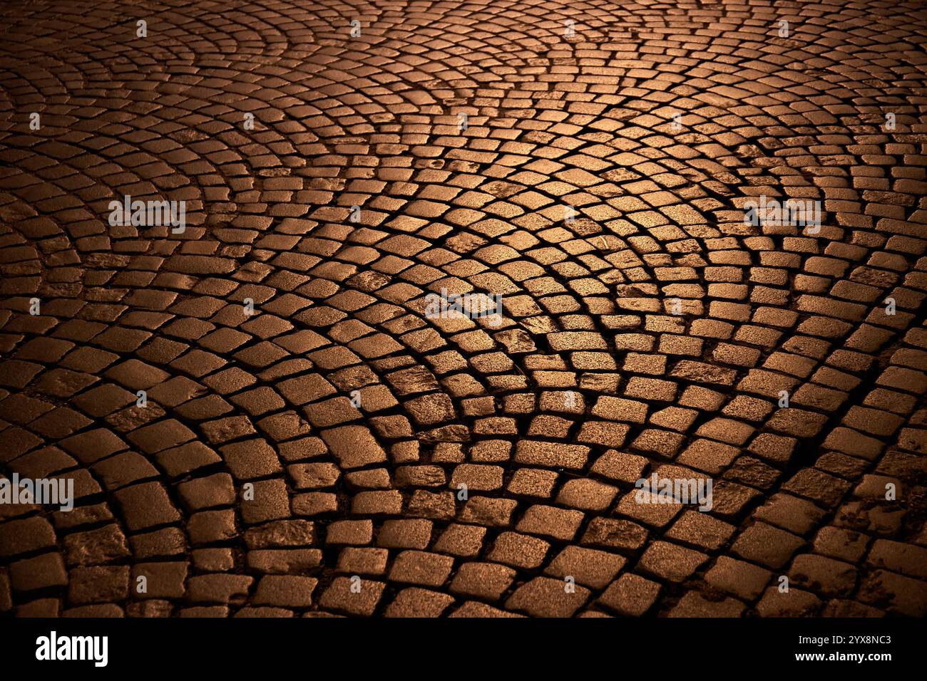 Cobble Stone Pavement Pattern At Night Stock Photo - Alamy