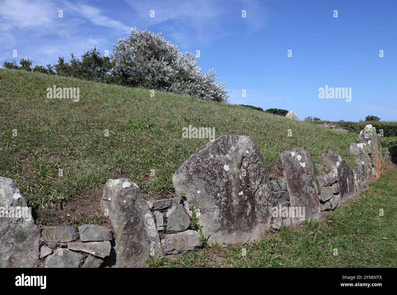 Mound of Le Dehus passage tomb, a Neolithic Dolmen, Guernsey, Channel Islands, UK Stock Photo ...