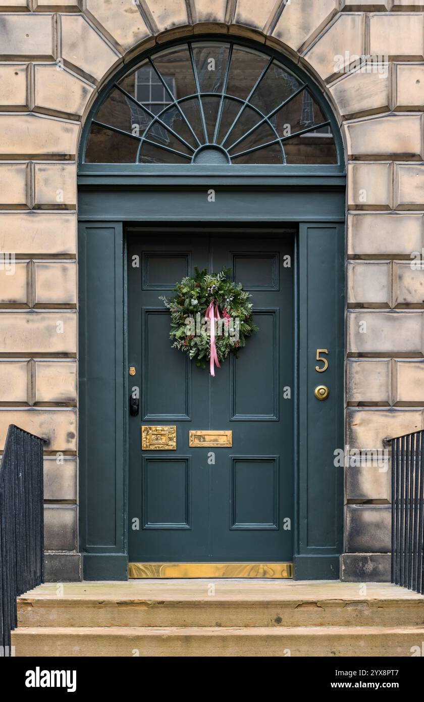 Georgian front panelled painted door with fanlight and Christmas wreath ...