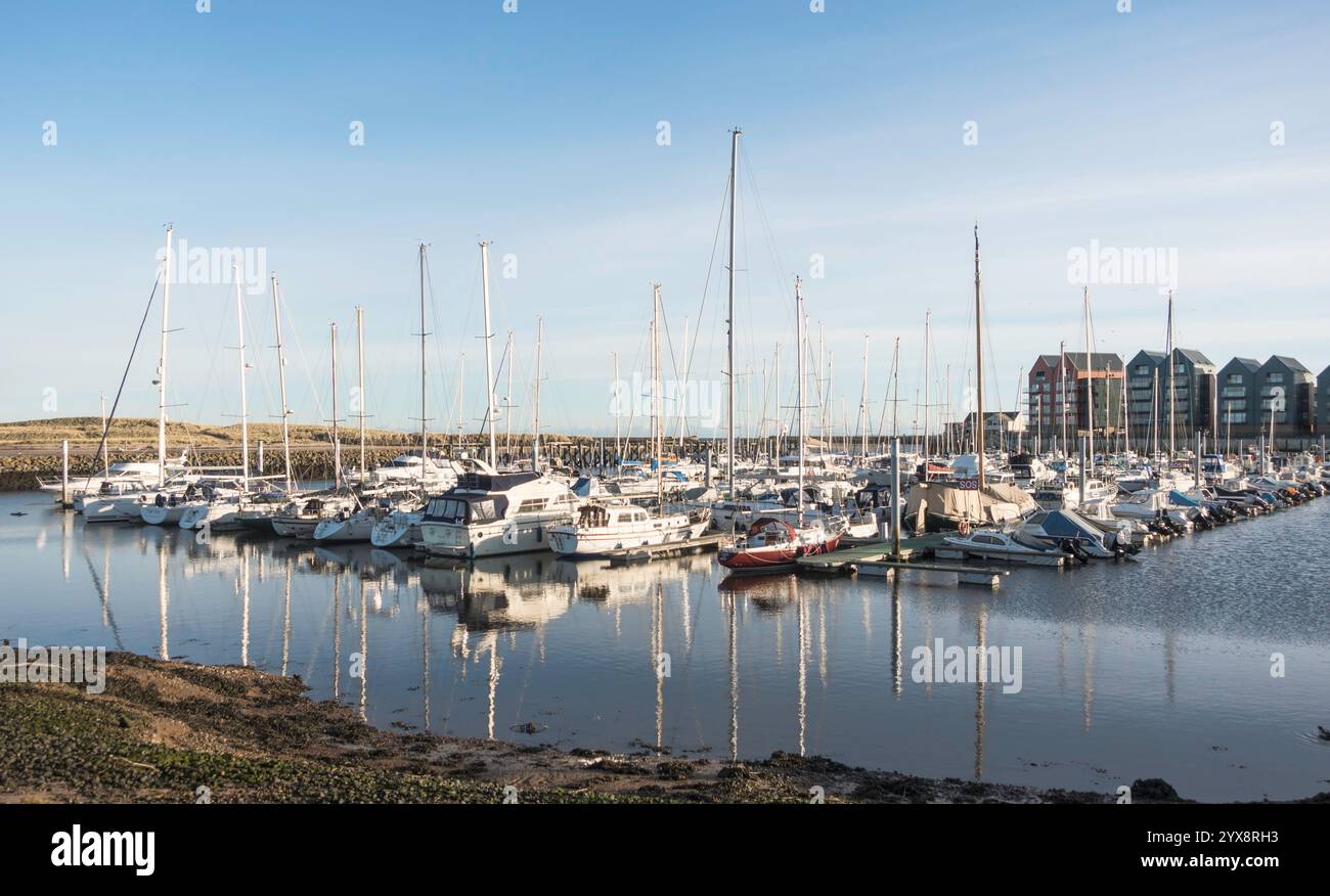 Yachts moored in Amble marina, Northumberland, England, UK Stock Photo ...
