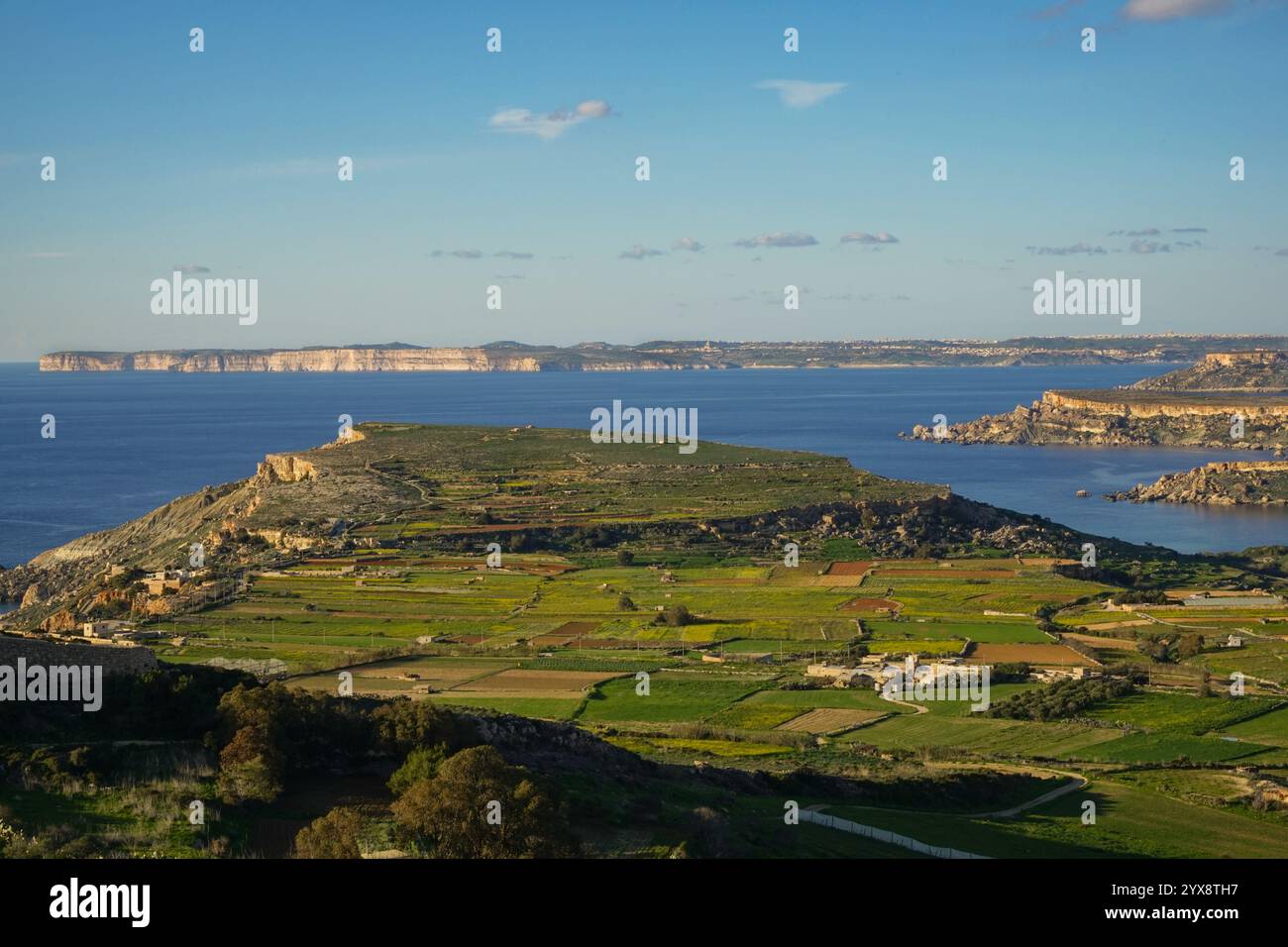 Panoramic View of Maltese Countryside and Coastline Overlooking Golden ...