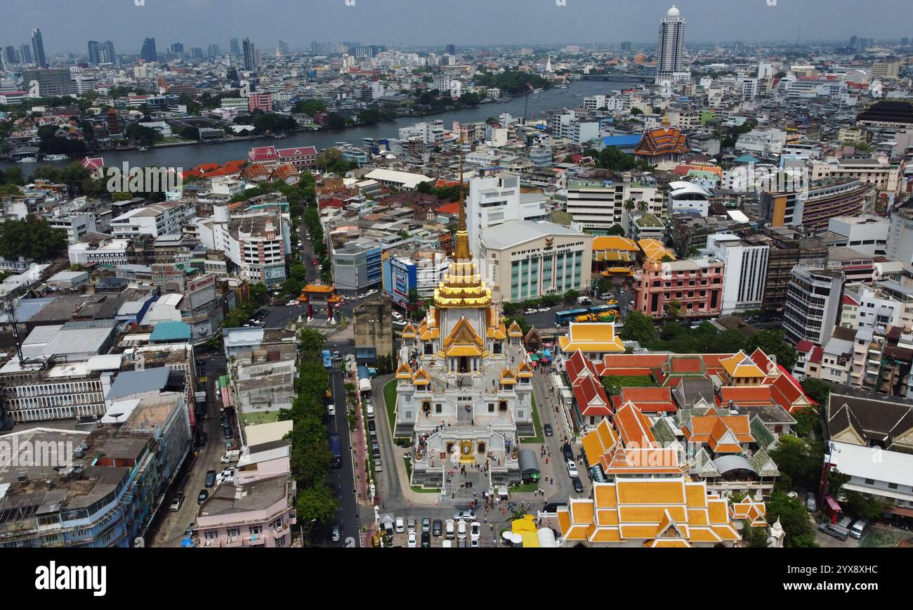 Bangkok, Thailand - May 2, 2023: Aerial view of the iconic Wat Traimit ...