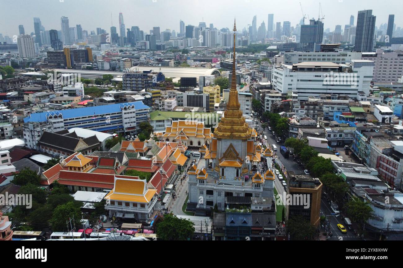 Bangkok, Thailand - May 2, 2023: Aerial view of the iconic Wat Traimit ...