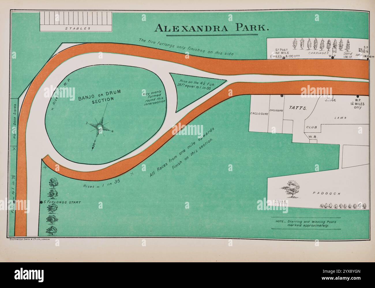 Alexandria Park. Archive Map of horse Race course tracks, Englang circa ...