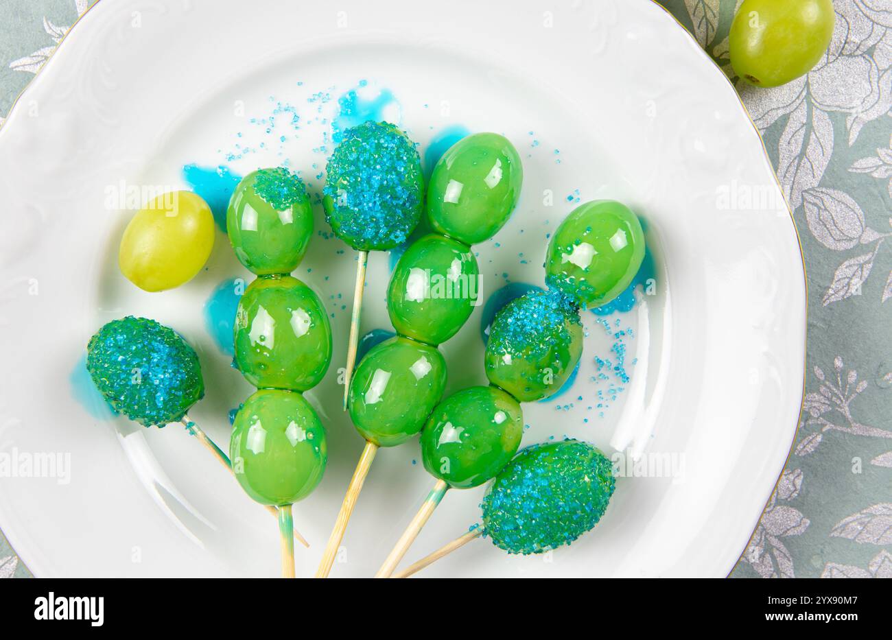 Caramelized or candied fruits grapes called Tanghulu. Sweet fresh ...