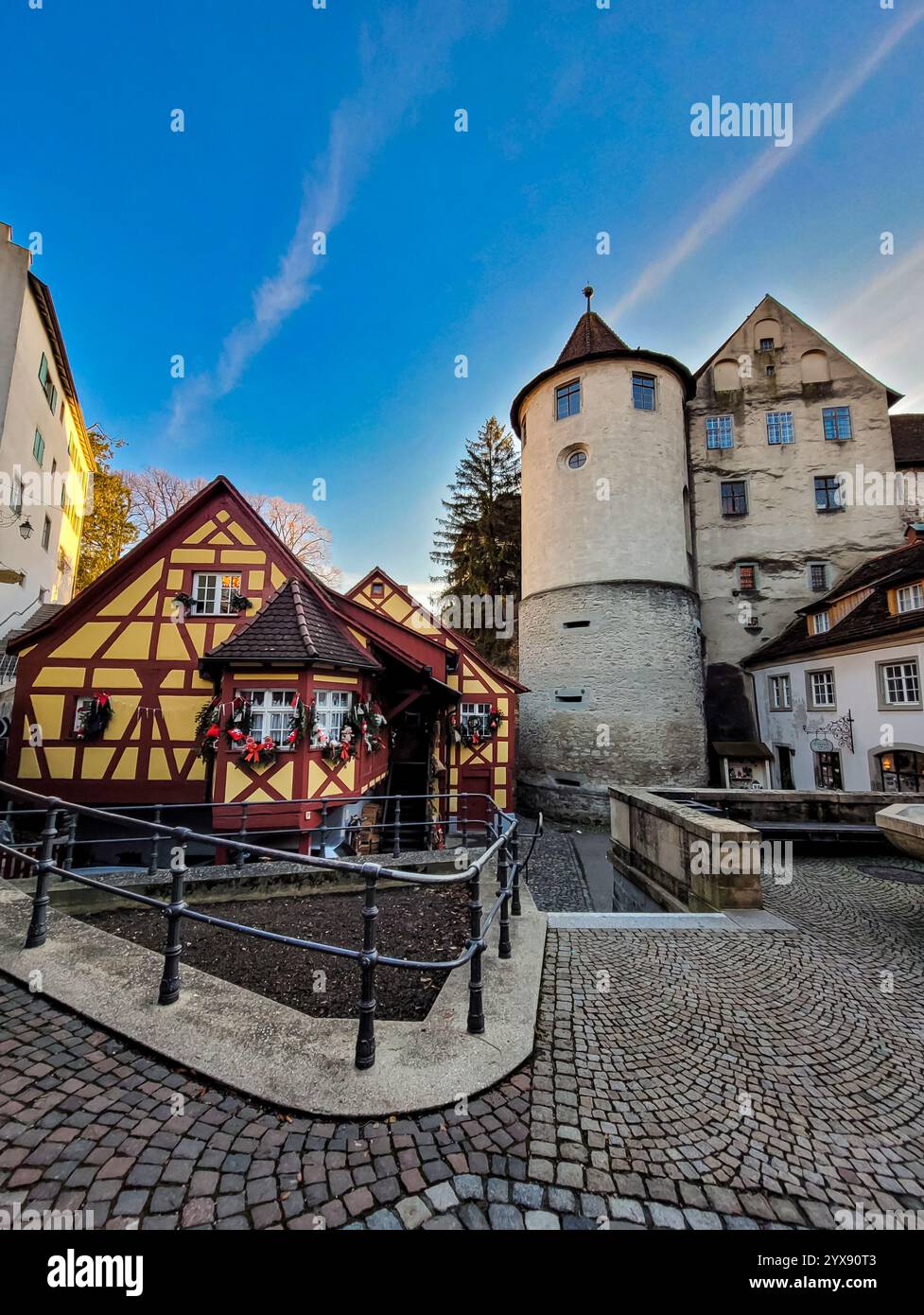 View of Germany's oldest mills with Christmas scenery and castle in a ...