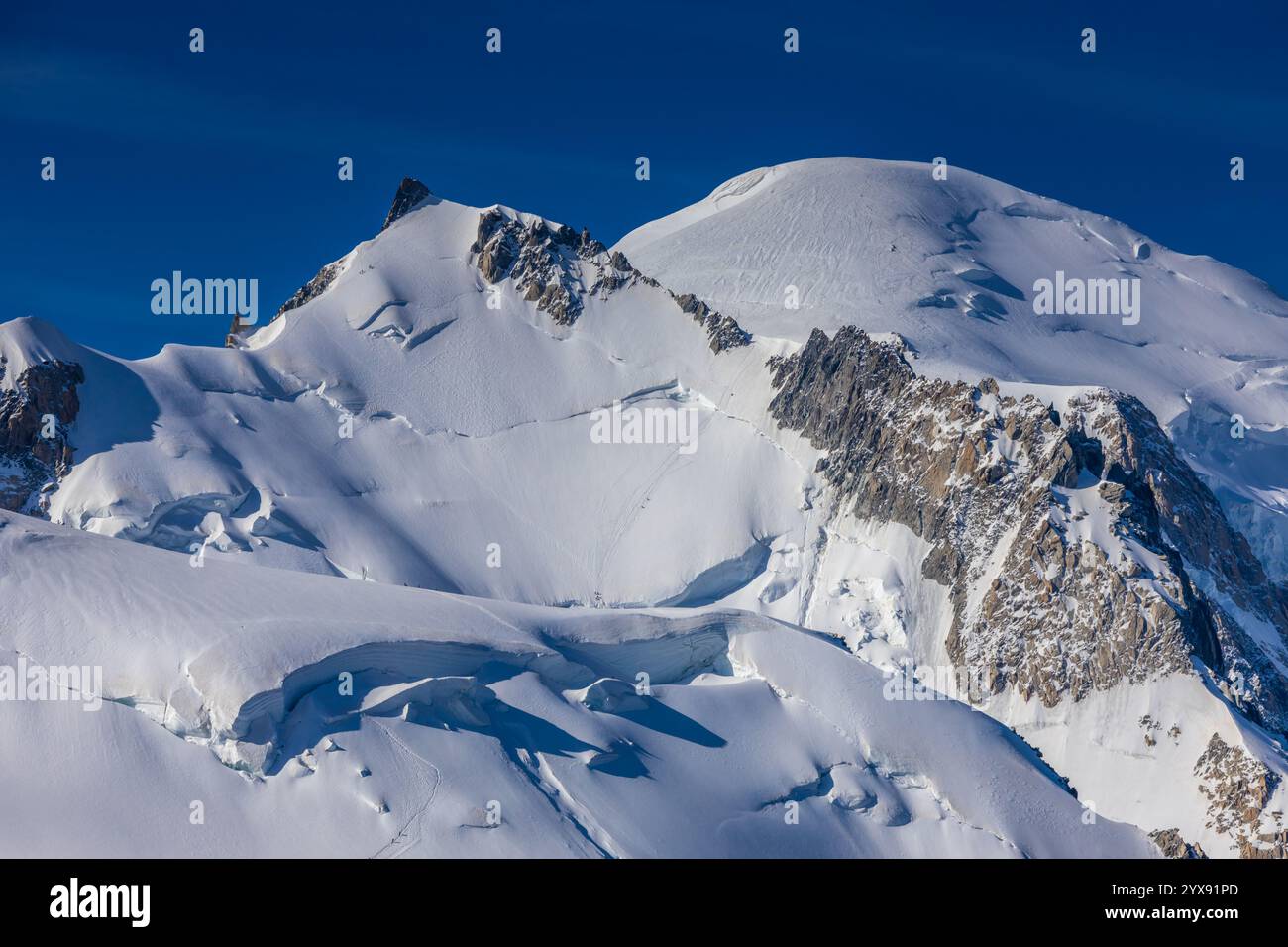 Mont Blanc, Monte Bianco mountain summit in the Alps. The highest ...