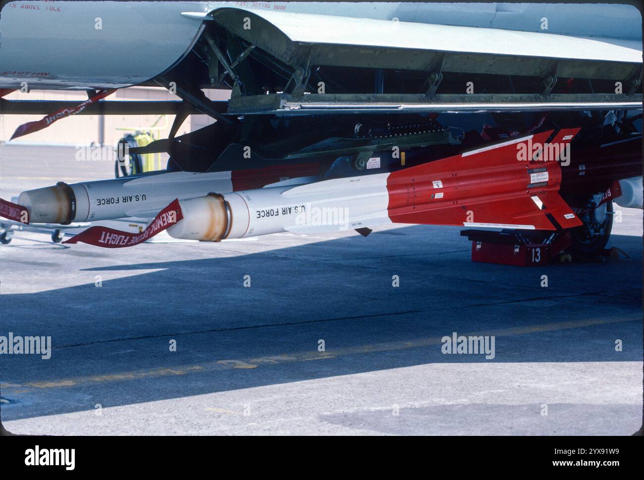 Full load of four AIM-4 missiles on extended rails beneath an F-106A ...