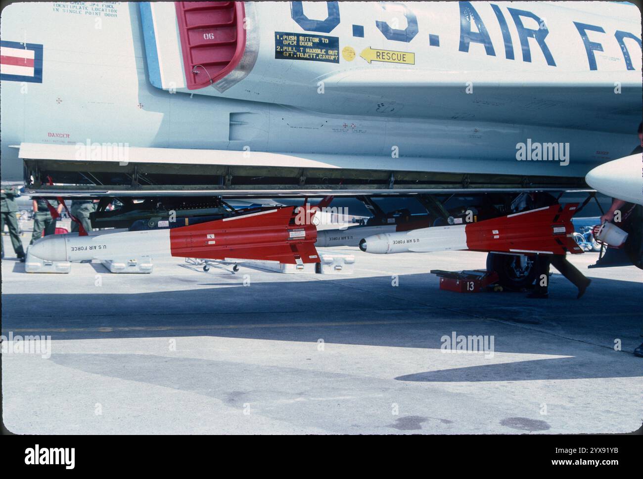 Full load of four AIM-4 missiles on extended rails beneath an F-106A ...