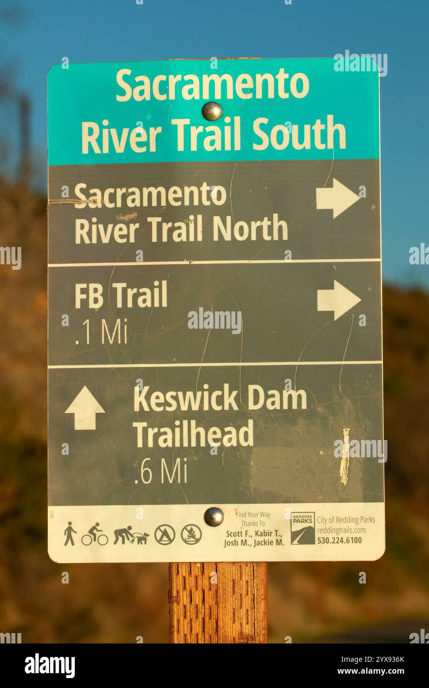 Trail sign along Sacramento River Rail Trail, Sacramento River National ...