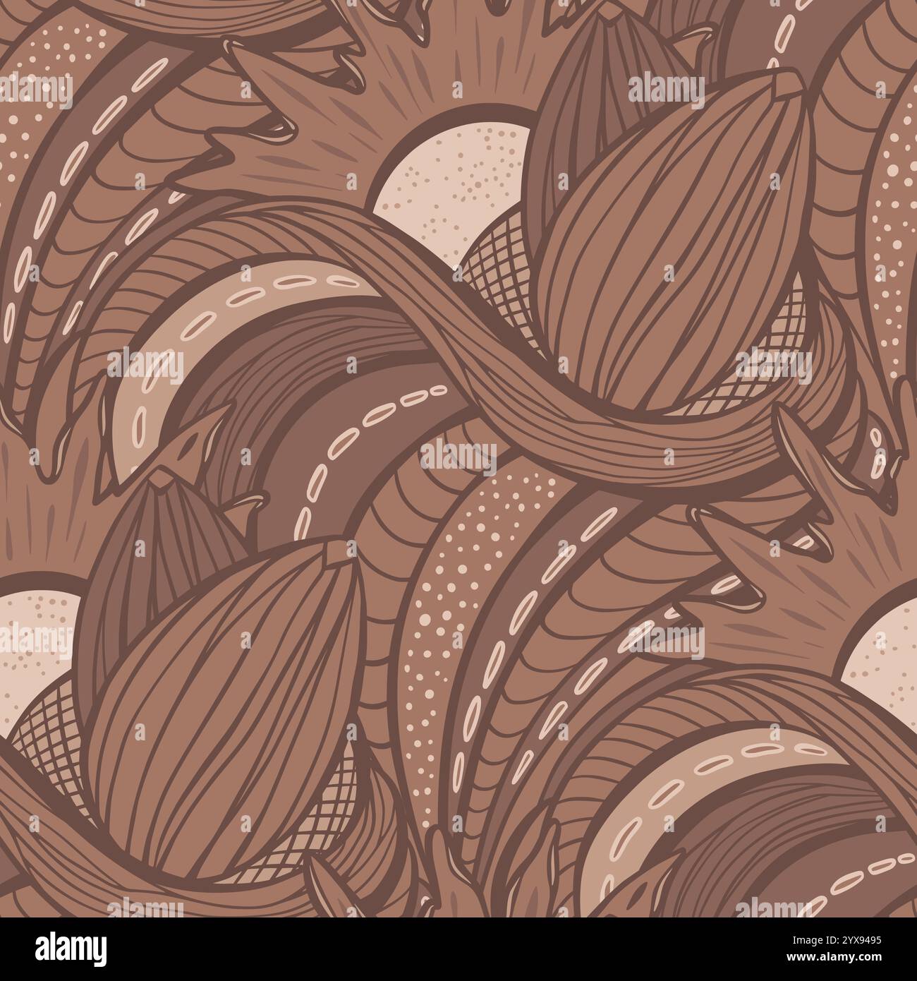 Mocha Mousse Color of the Year 2025 Abstract Wavy Line Art Vector ...