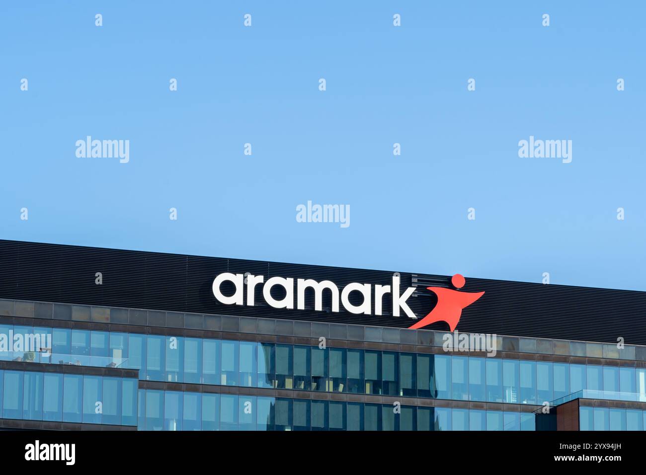 Aramark sign and logo on its headquarters building in Philadelphia ...