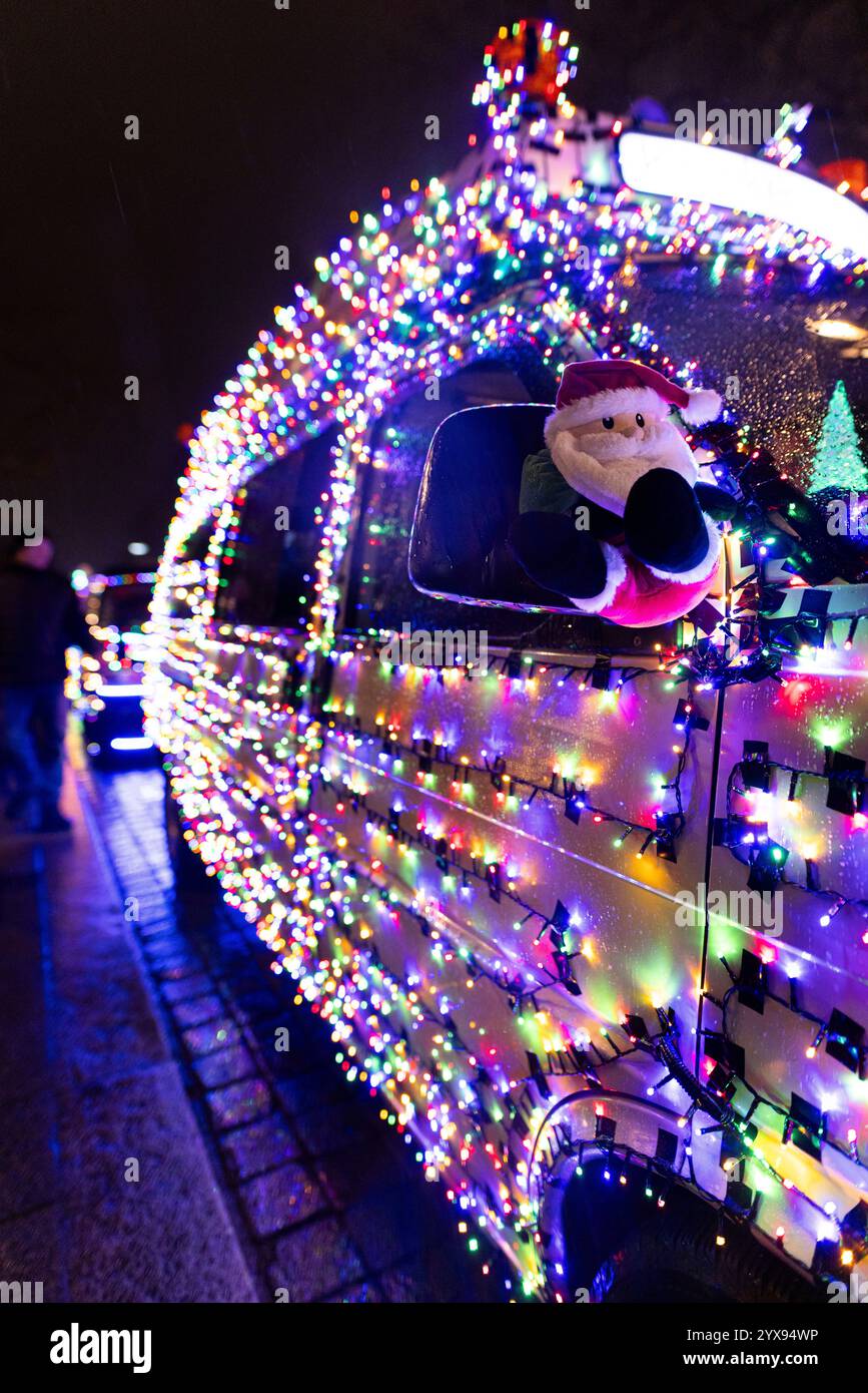 14 December 2024, Lower Saxony, Hanover: A Santa Claus figure hangs ...