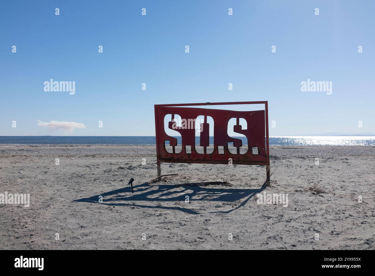 SOS artwork in Bombay Beach from the Biannual Exhibit Stock Photo - Alamy