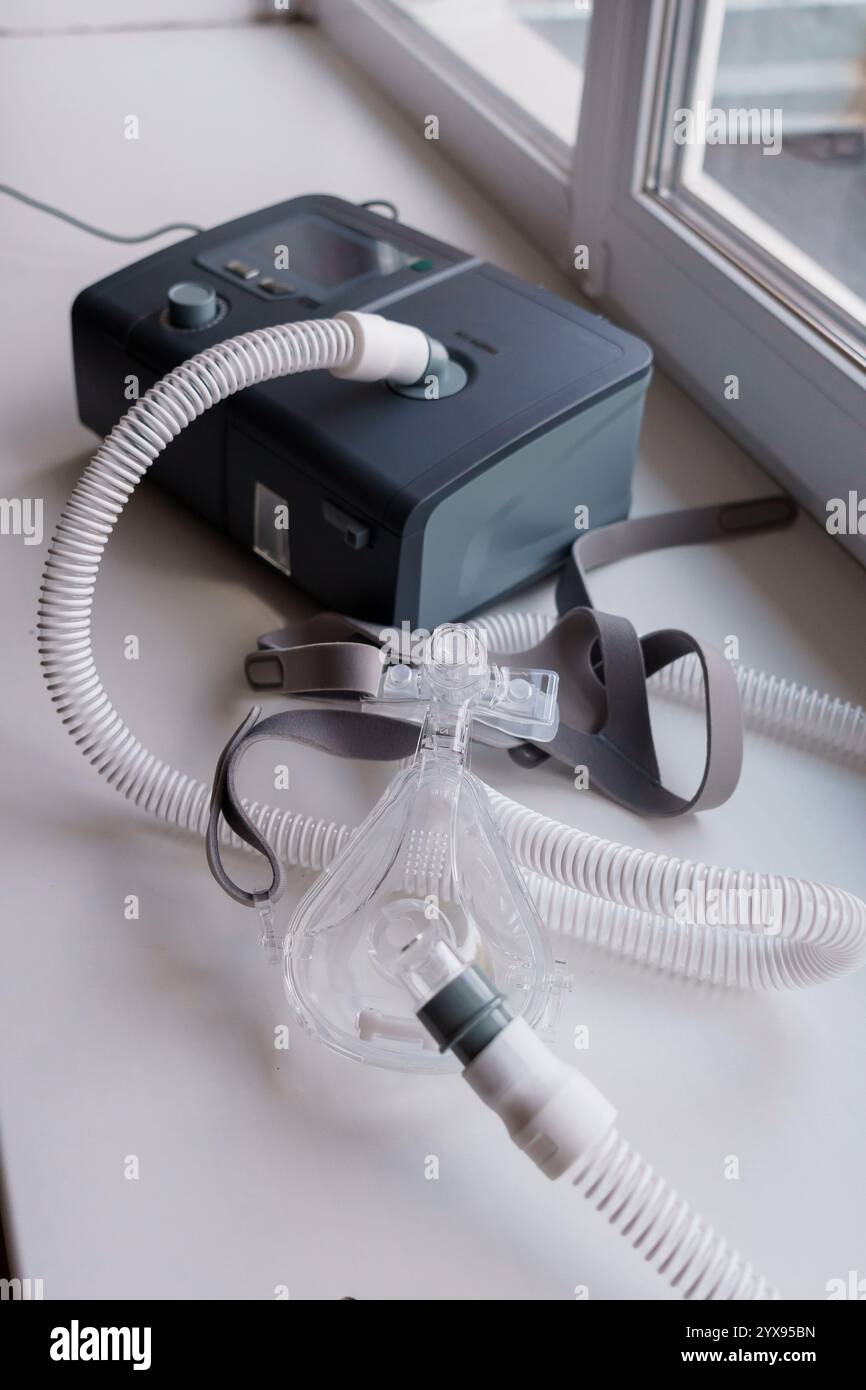 Medical CPAP Machine with Attached Mask in a Bright Room Stock Photo ...