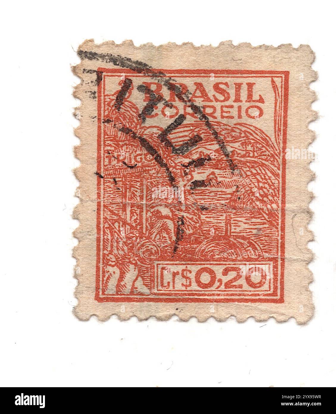A vintage postage stamp from Brazil isolated on a white background ...