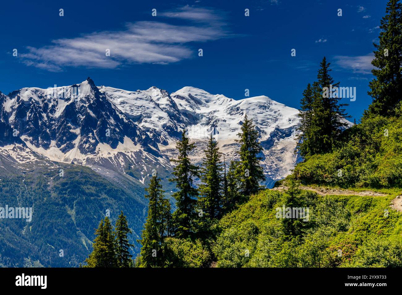 Mont Blanc, Monte Bianco mountain summit in the Alps. The highest ...
