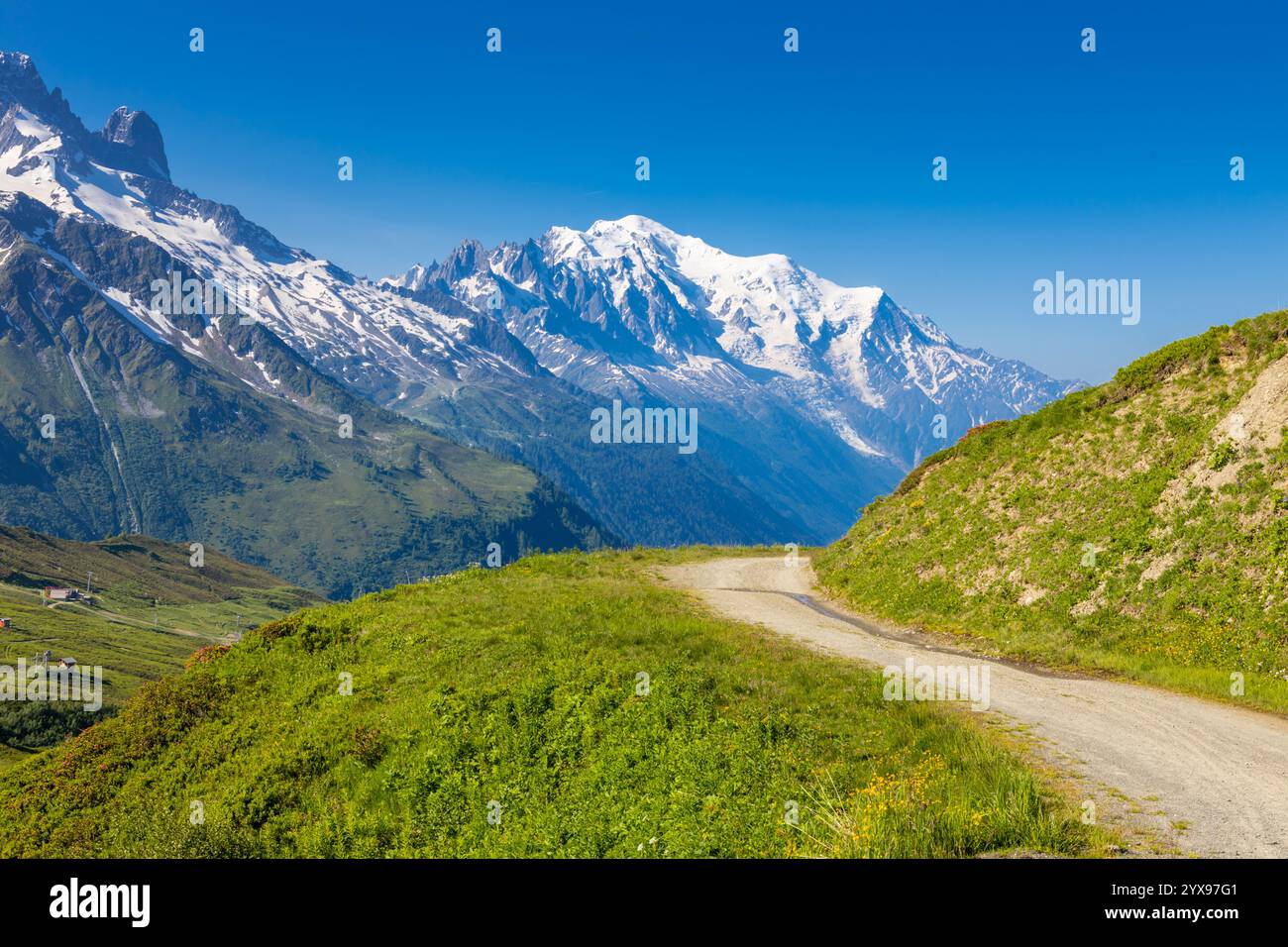 Mont Blanc, Monte Bianco mountain summit in the Alps. The highest ...