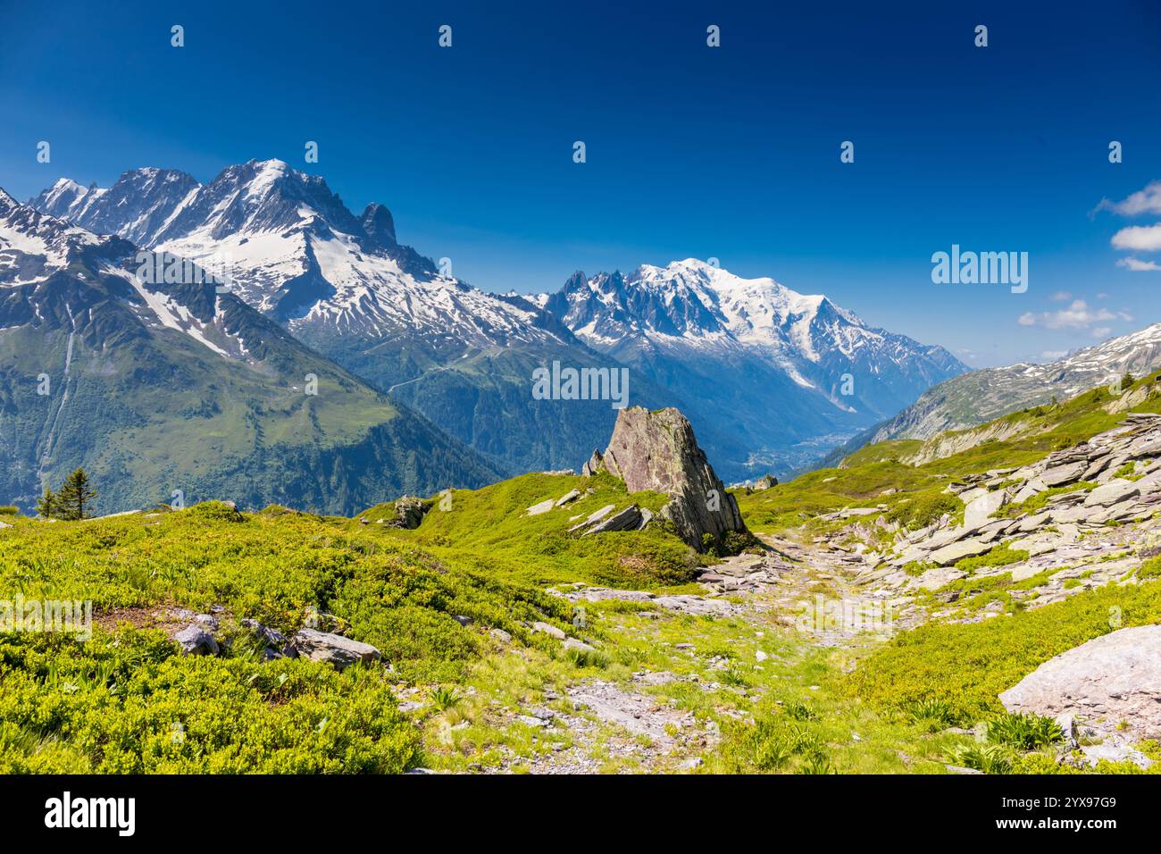 Mont Blanc, Monte Bianco mountain summit in the Alps. The highest ...