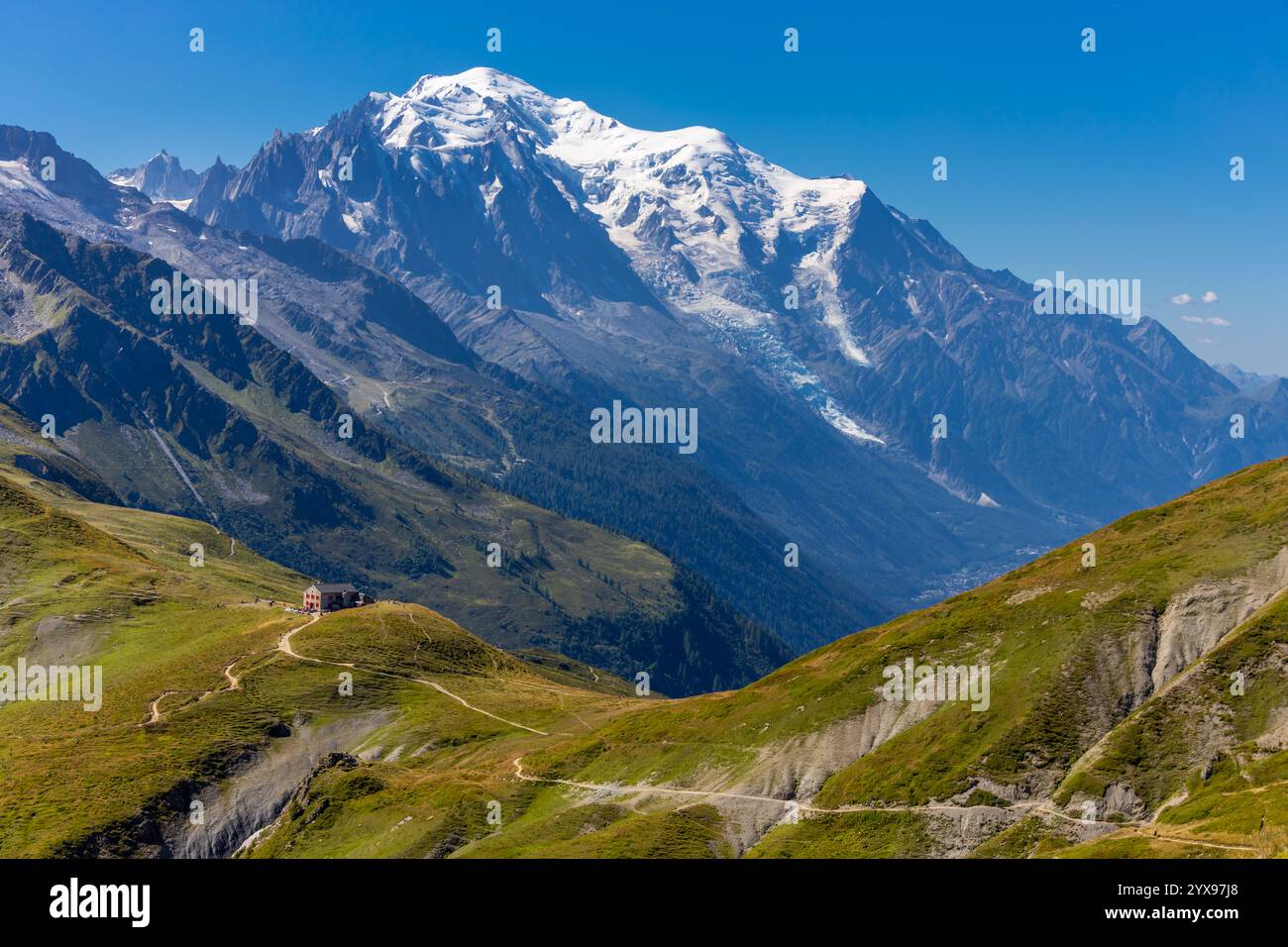 Mont Blanc, Monte Bianco mountain summit in the Alps. The highest ...