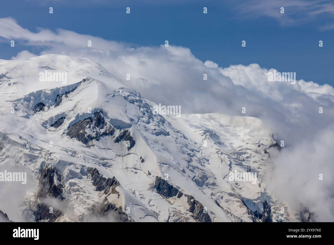 Mont Blanc, Monte Bianco mountain summit in the Alps. The highest ...