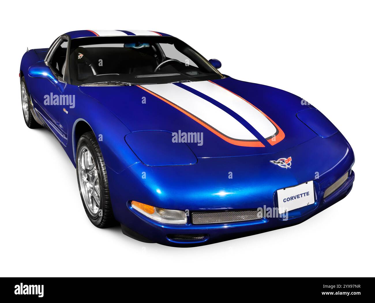 Blue 2004 Chevrolet Corvette C5 sports car isolated on white background ...