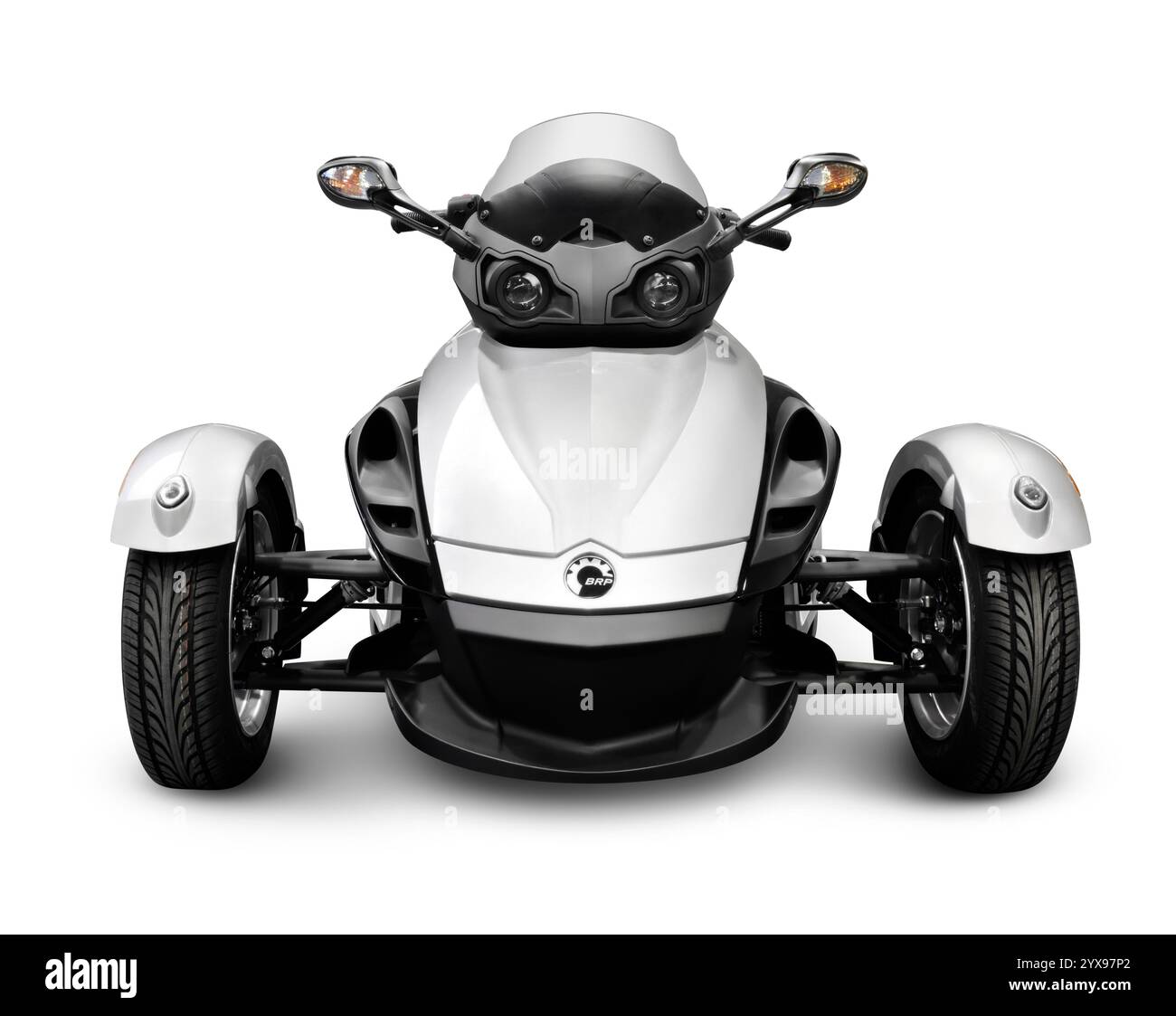 2009 BRP Can-Am Spyder Roadster three-wheeled vehicle. Isolated with ...