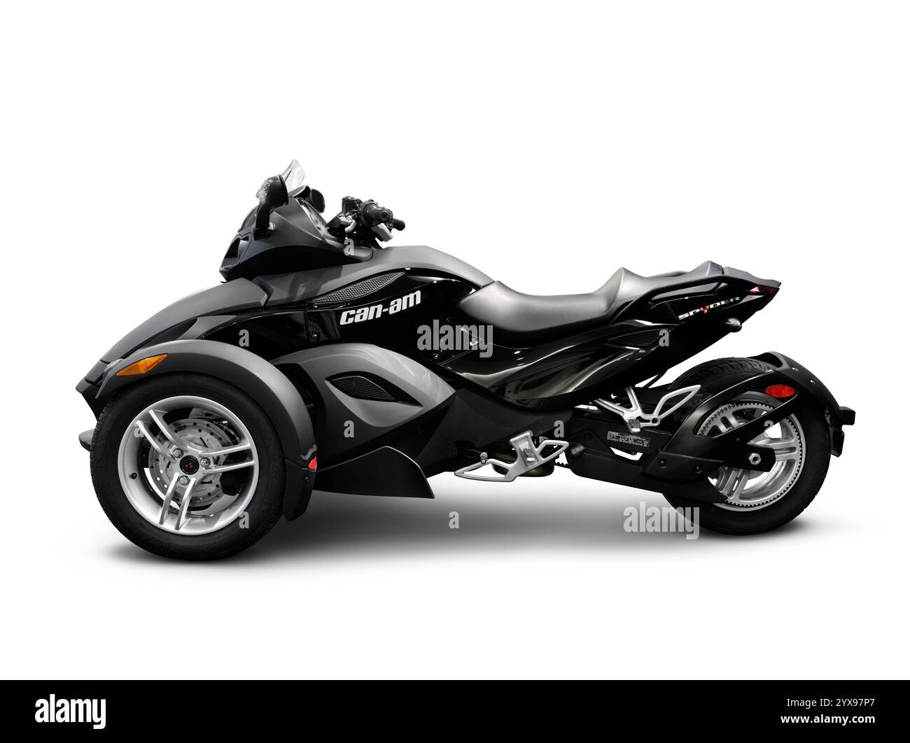 2009 BRP Can-Am Spyder Roadster three-wheeled vehicle. Isolated with ...