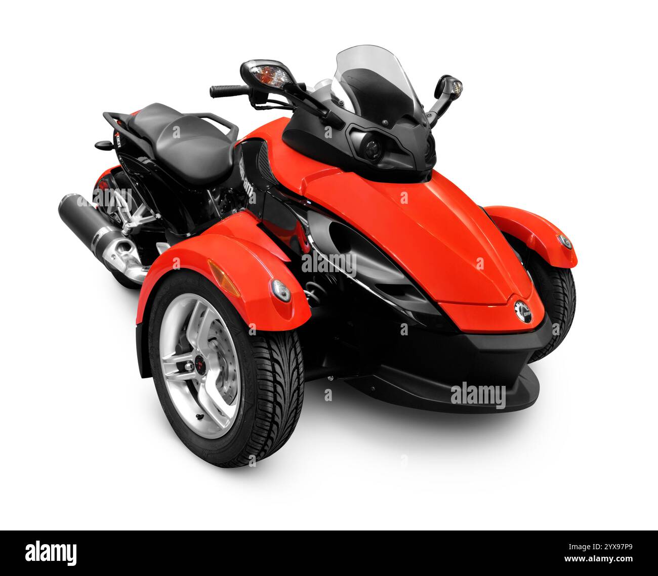 2009 BRP Can-Am Spyder Roadster three-wheeled vehicle. Isolated with ...