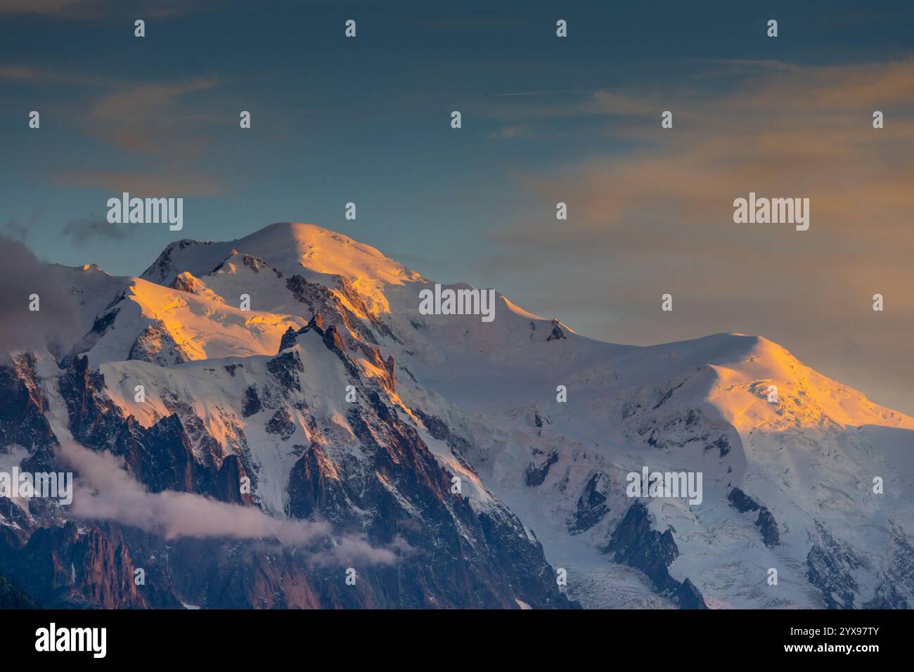 Mont Blanc, Monte Bianco mountain summit in the Alps. The highest ...
