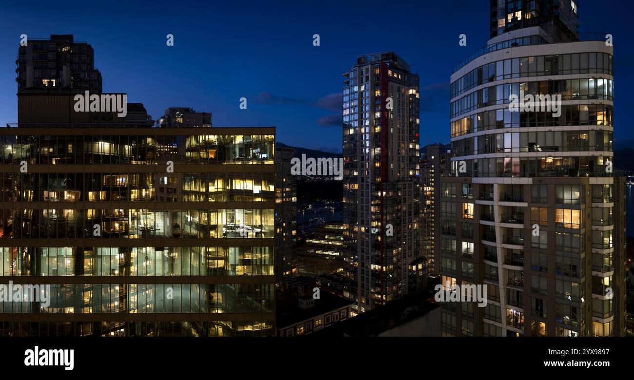 Vancouver downtown nighttime city scenery of modern high-rise office ...