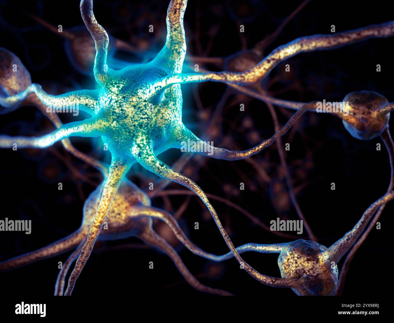 Brain cells network of connected neurons conceptual 3D illustration ...