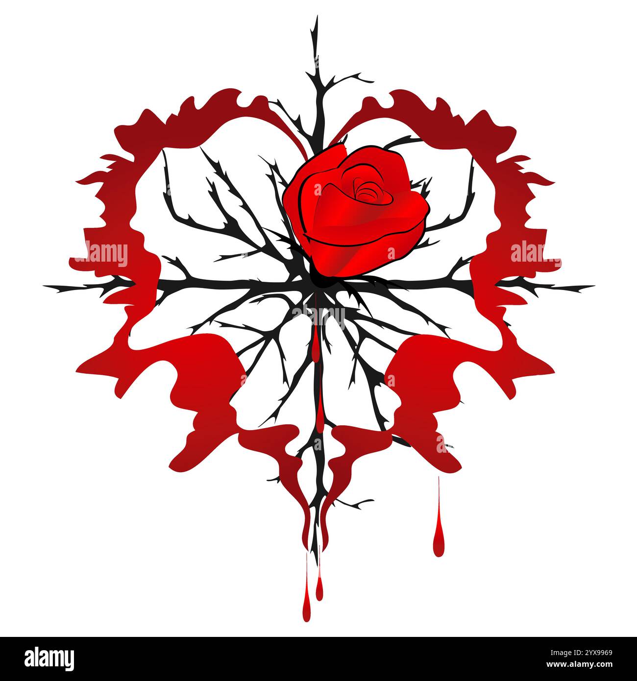 Red rose with thorns, heart and drops of blood Stock Vector Image & Art ...