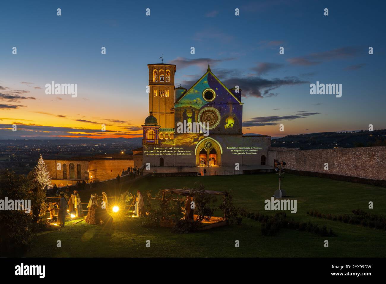 San Francesco Church, Assisi, Umbria, Italy. Video mapping that ...