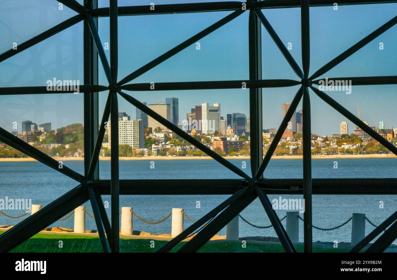 View of downtown Boston photographed through the atrium John F Kennedy ...