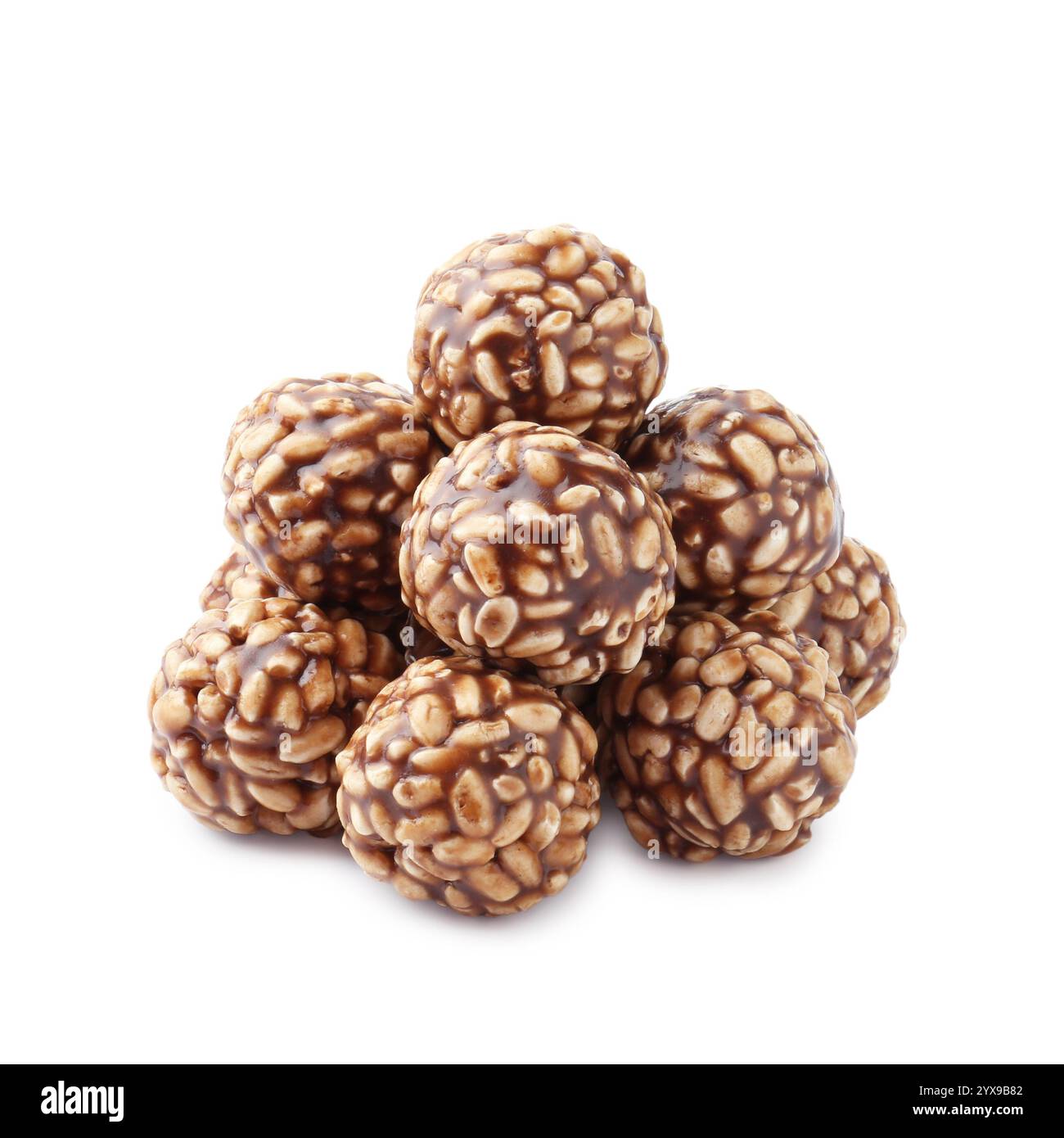 Delicious chocolate puffed rice balls isolated on white Stock Photo - Alamy