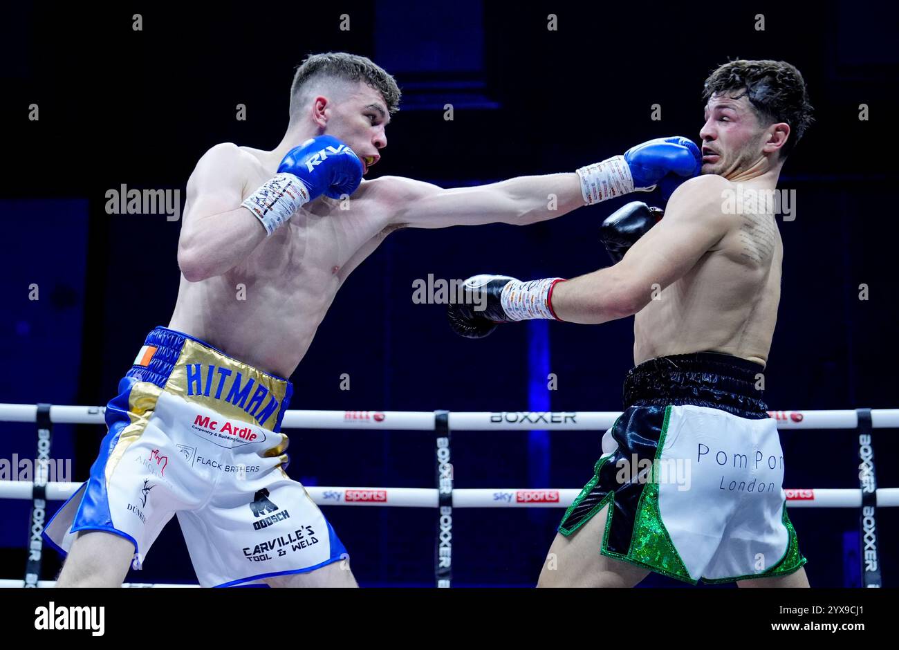 Stephan McKenna (left) in action against Lee Cutler during the WBC ...