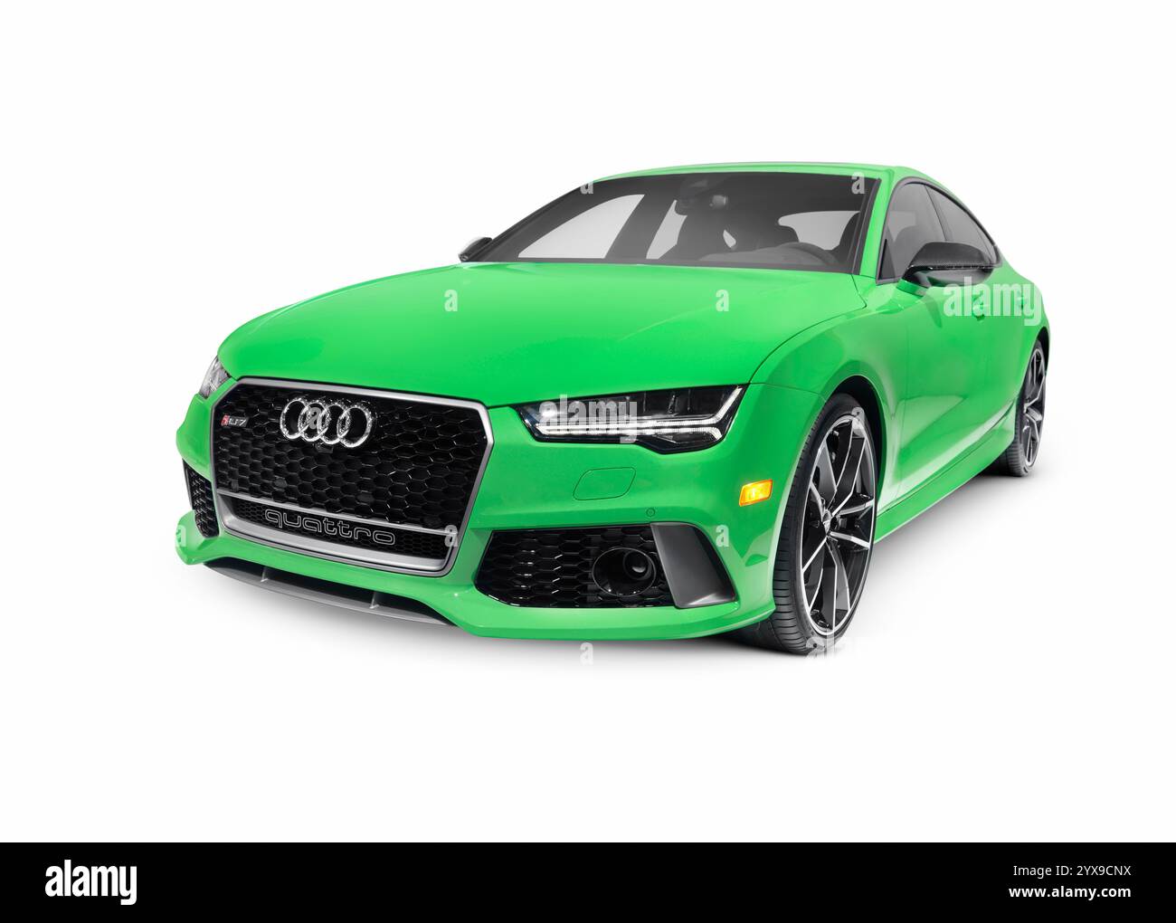 Green 2016 Audi RS 7 Prestige Quattro Sedan luxury car isolated on ...