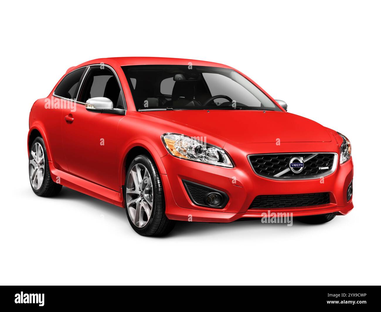 Red 2011 Volvo C30 T5 R-Design car isolated on white background with ...