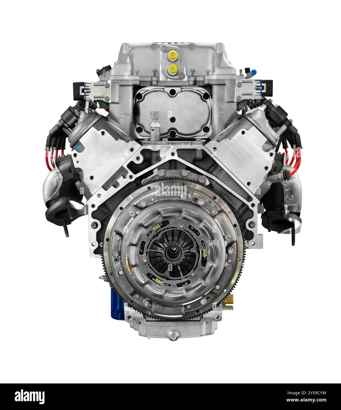 Cadillac 556HP 6.2L V8 car engine from the clutch side isolated on ...
