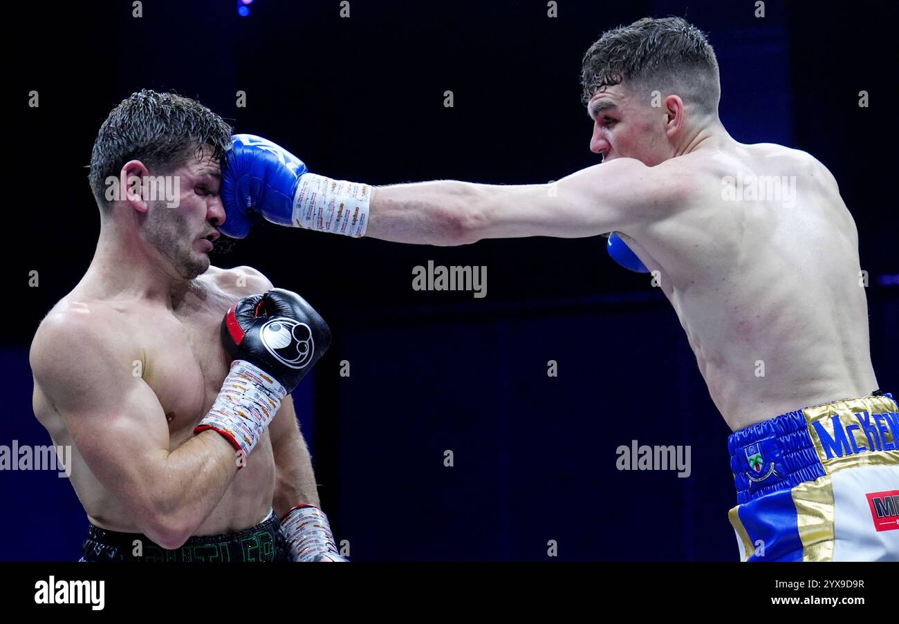 Stephen Mckenna (right) in action against Lee Cutler during the WBC ...