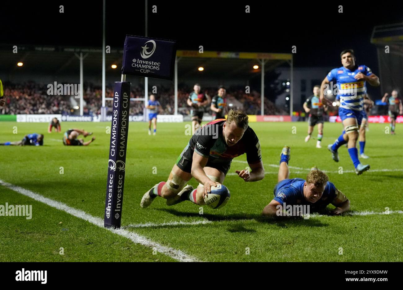 Harlequins' Alex Dombrandt scores his sides fifth try during the ...