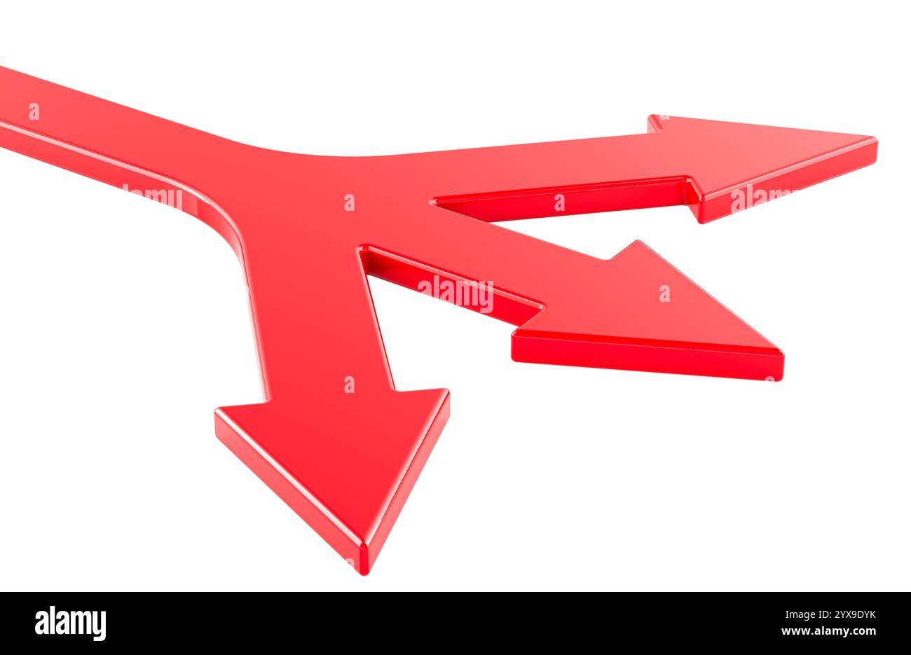 Red arrows pointing into different directions. 3D rendering isolated on ...