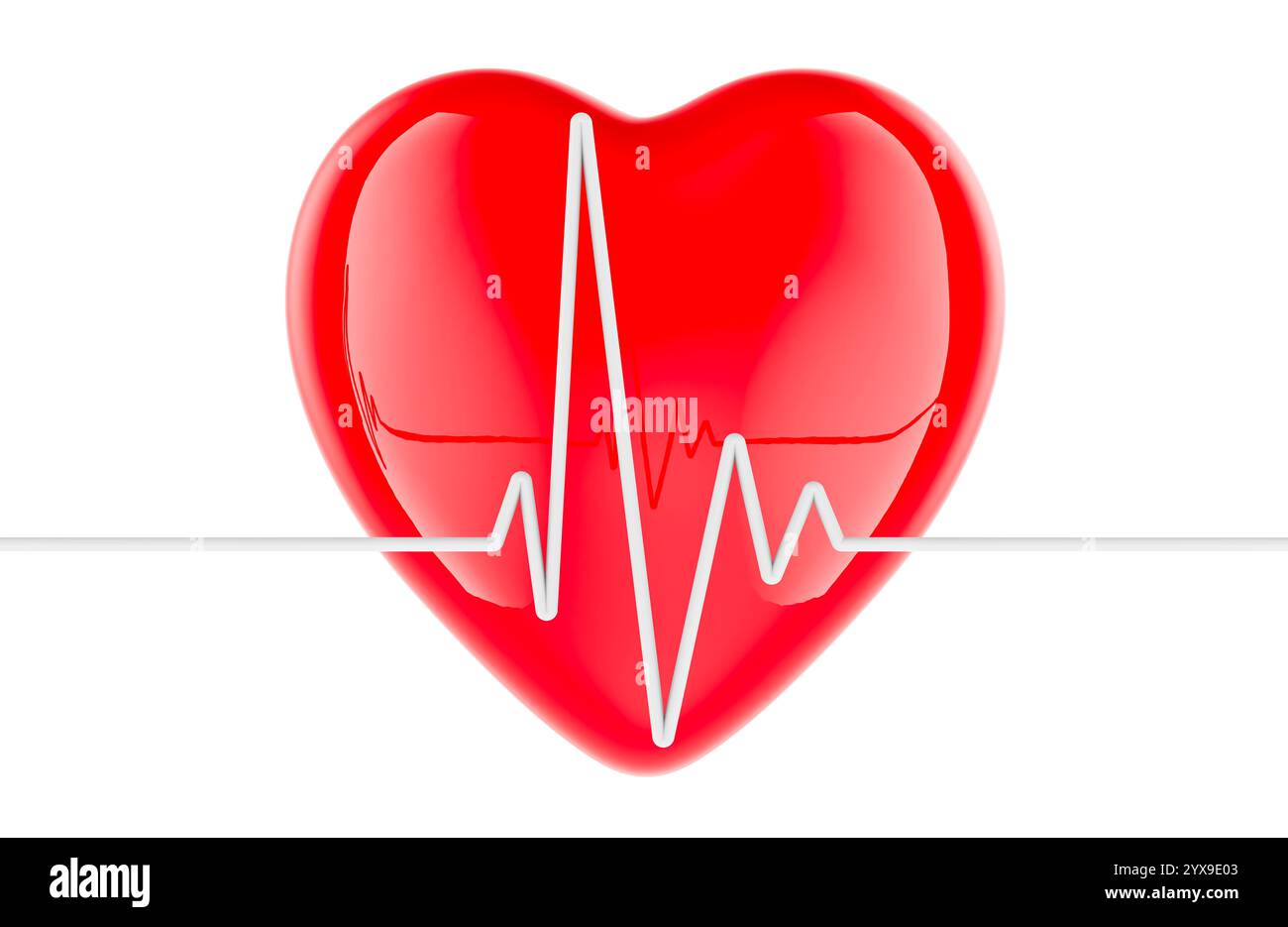 Red heart with heartbeat EKG line. 3D rendering isolated on white ...